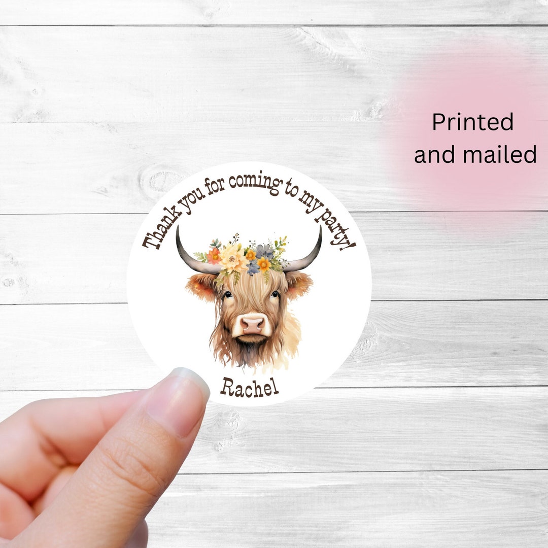Set of 24 Highland Cow Custom Labels, Cow Birthday Theme, Farm Party ...