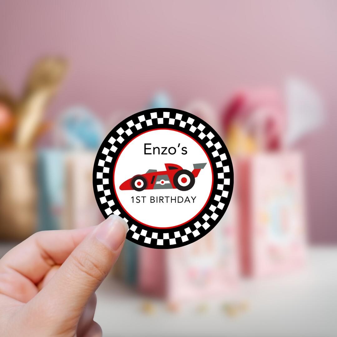 Car Racing Thank You Sticker Race Car Party Favor Fast One Birthday ...