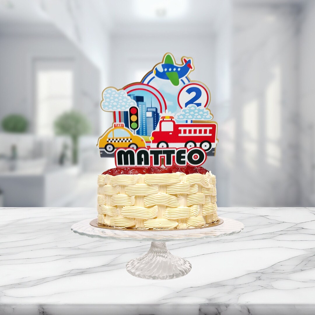 Personalized Transportation Cake Topper Airplane, Car & Taxi Theme ...