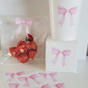 Set Pink Bow Stickers, Pink Bow Labels, Bow Party Decorations, First ...