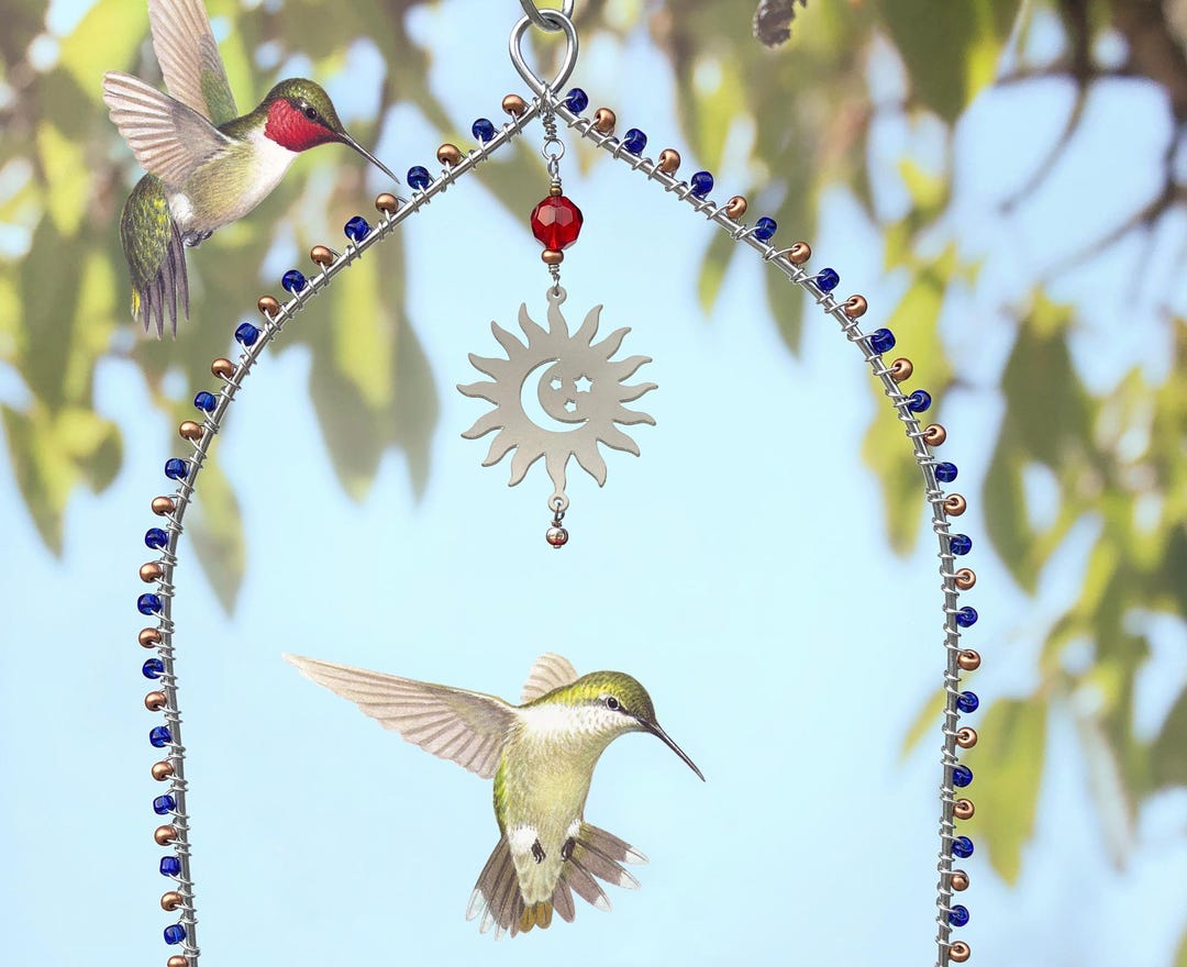 Beaded Hummingbird Swing: Custom Garden Perch With Sun Charm - Etsy