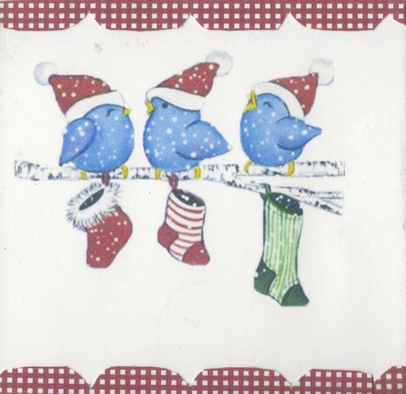 Blue Birds in Santa Hats | Etsy