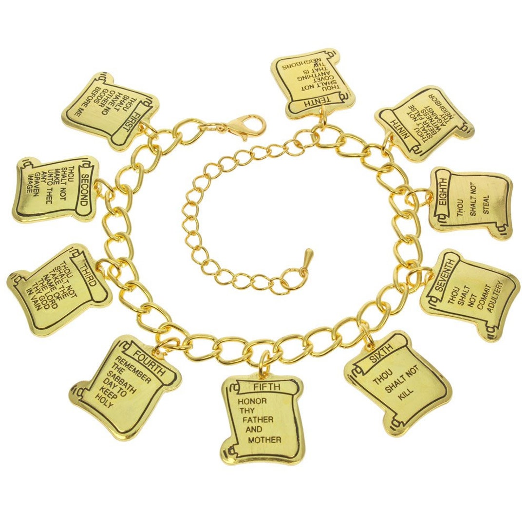 Ten Commandments Gold Charm Bracelet, Christian Jewelry - Etsy