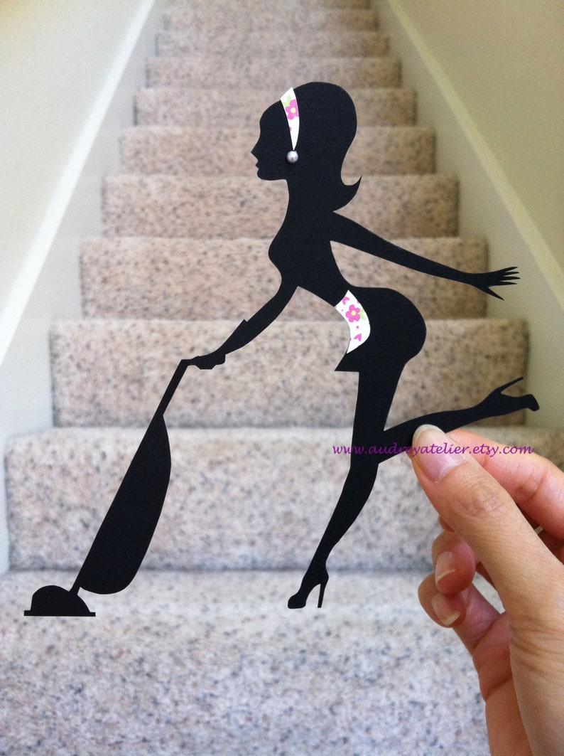 Silhouette Art Sassy Girl Vacuuming Etsy