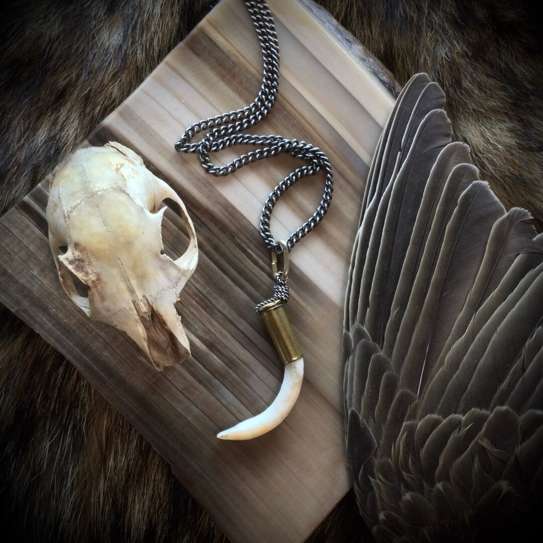 Scavenged Muskrat Tooth Amulet Necklace, Brass, Bullet, Feral Fashion ...