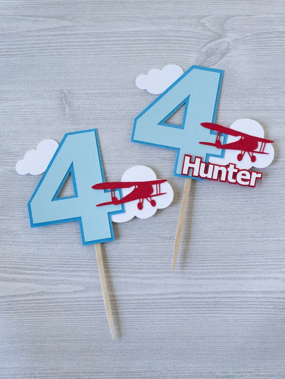 Airplane 4 Cake Topper Bi Plane Cake Topper Fourth Food | Etsy