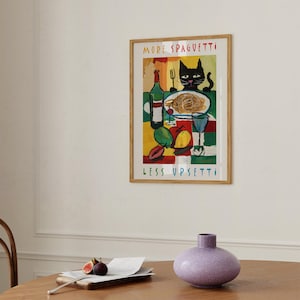 More Spaghetti Less Regretti Cat Print Funny Poster Bistro Dining Pasta ...