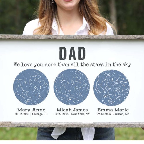 Star Map Wood Fathers Day Gift From Kids Personalized Gifts - Etsy