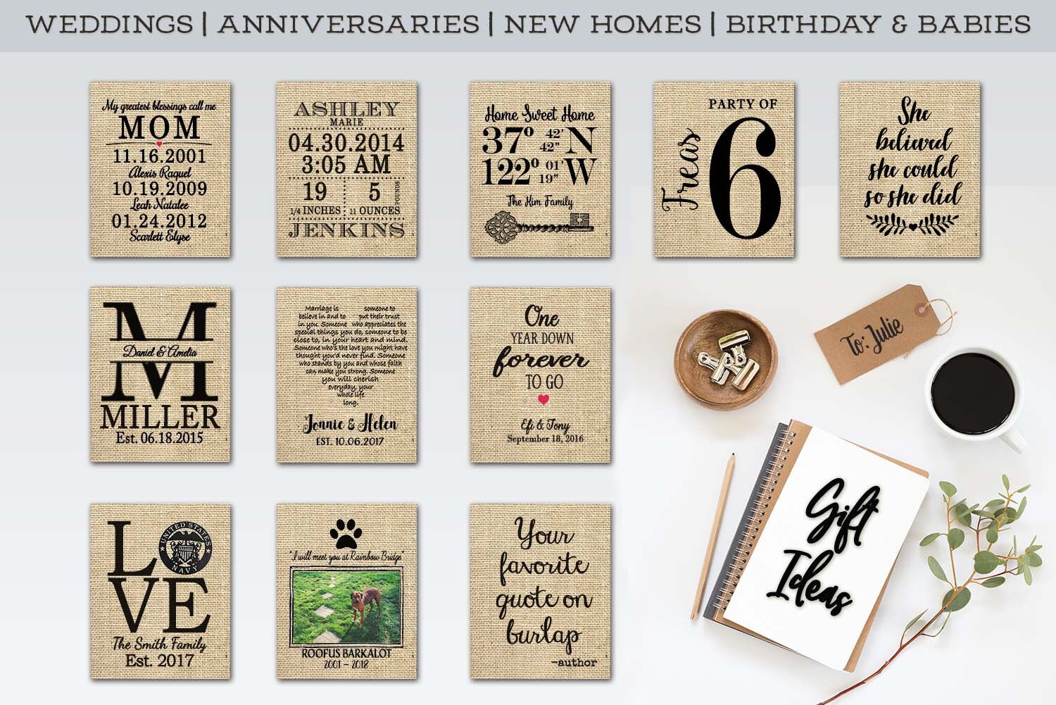 Personalized Burlap Sign Burlap Wedding Print Bridal Shower | Etsy