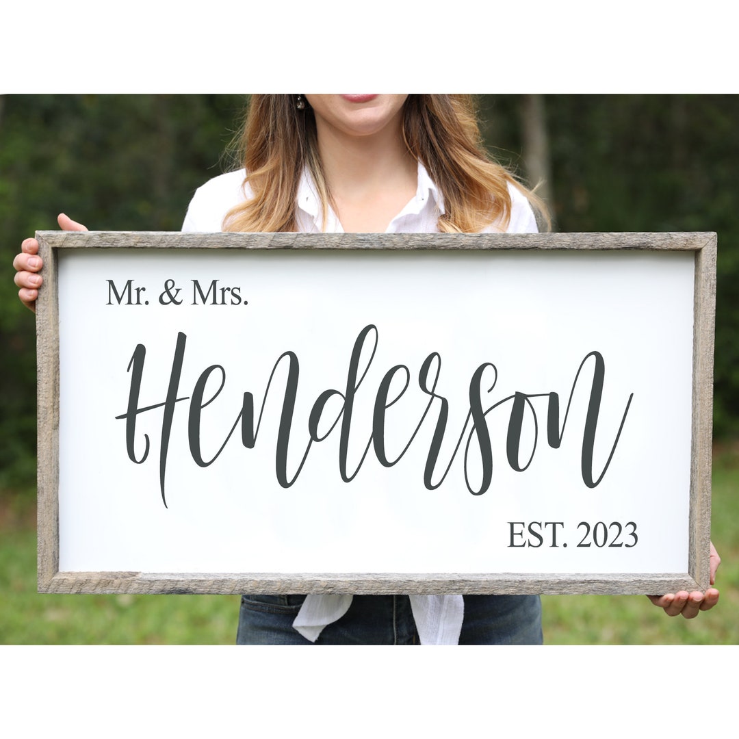 Last Name Est. Custom Wood Sign Unique Engagement Gift Wall Decor ...