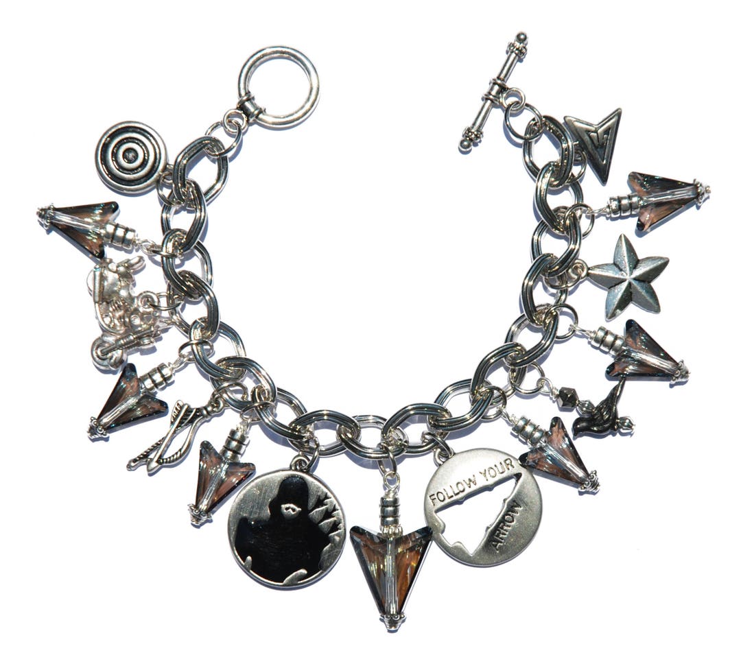 Handmade Green Arrow Superhero Charm Bracelet With Swarovski Crystal ...