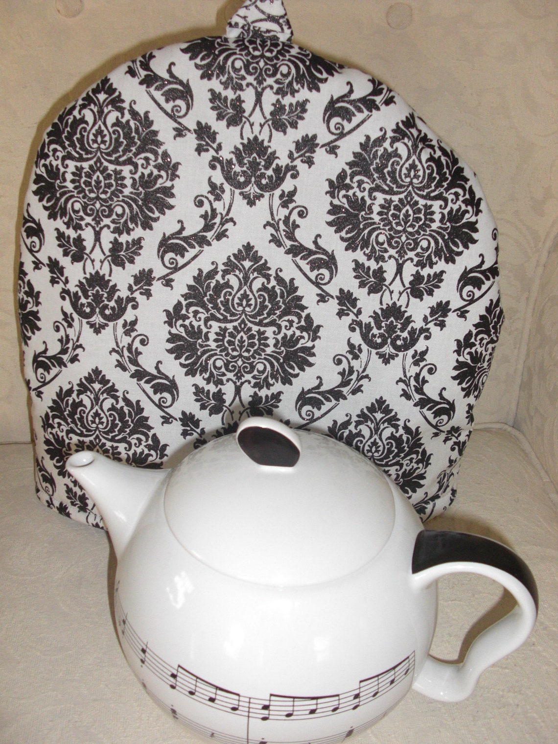 Tea Cozy Bright Black and White Damask Insulated With - Etsy