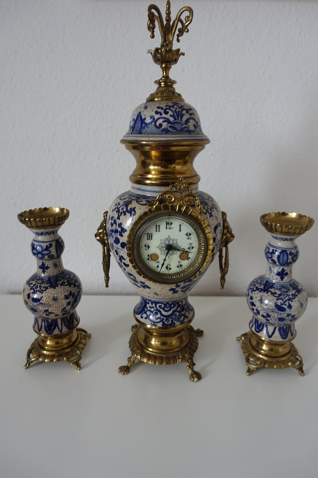 Antique Delft Mantel Clock Set - Etsy