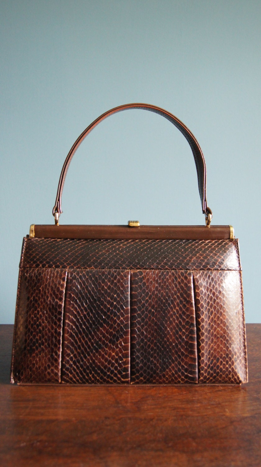 Vintage REAL PYTHON Snake Leather Handbag Brown Colour - Etsy