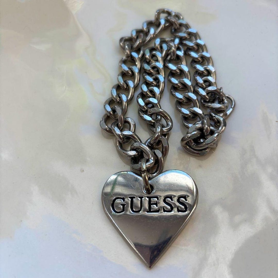 Vintage 1990s Guess Heart Silver Heavy Choker Chain - Etsy