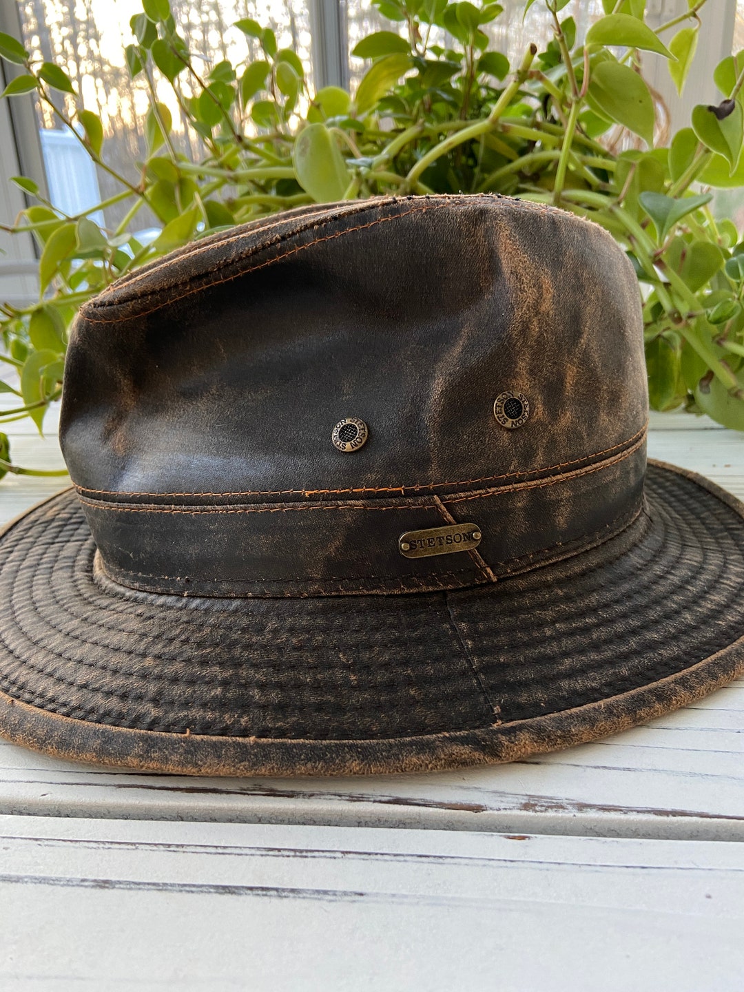 Vintage Stetson Brown Leather Fedora Hat - Etsy