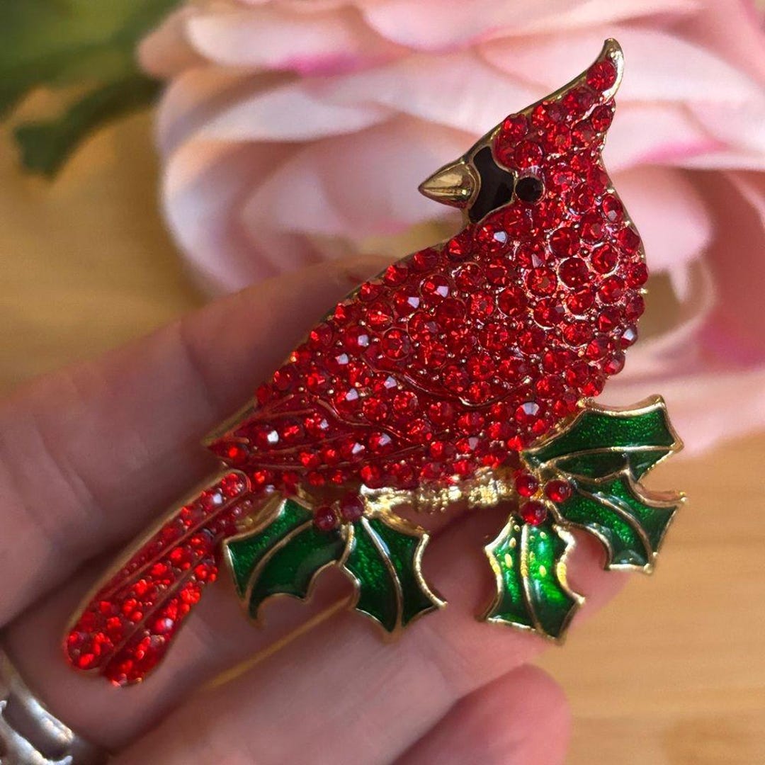 Vintage Christmas Red Cardinal Crystal Brooch - Etsy
