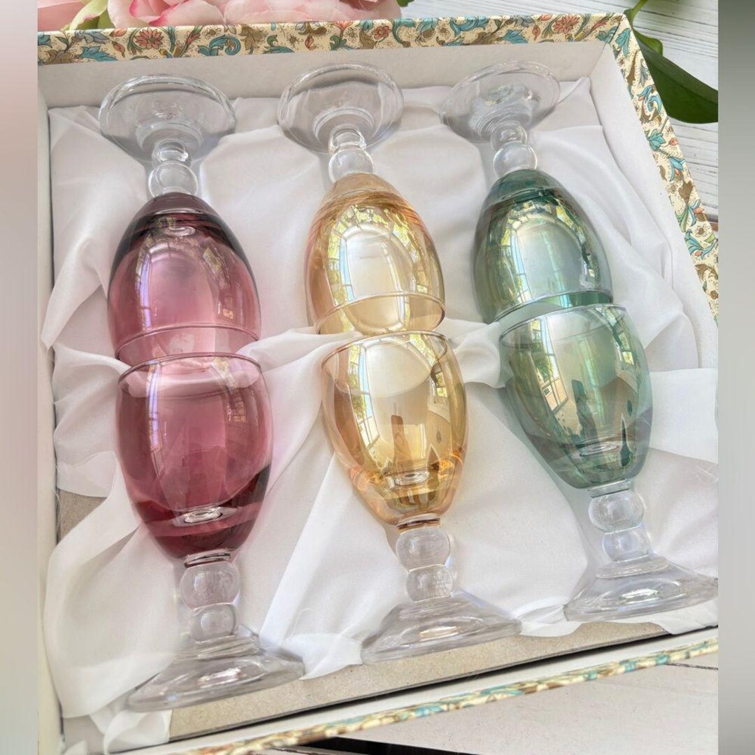 Vintage Crystal Cordial Glasses in Box, Cristalleria F.lli Fumo Italy ...