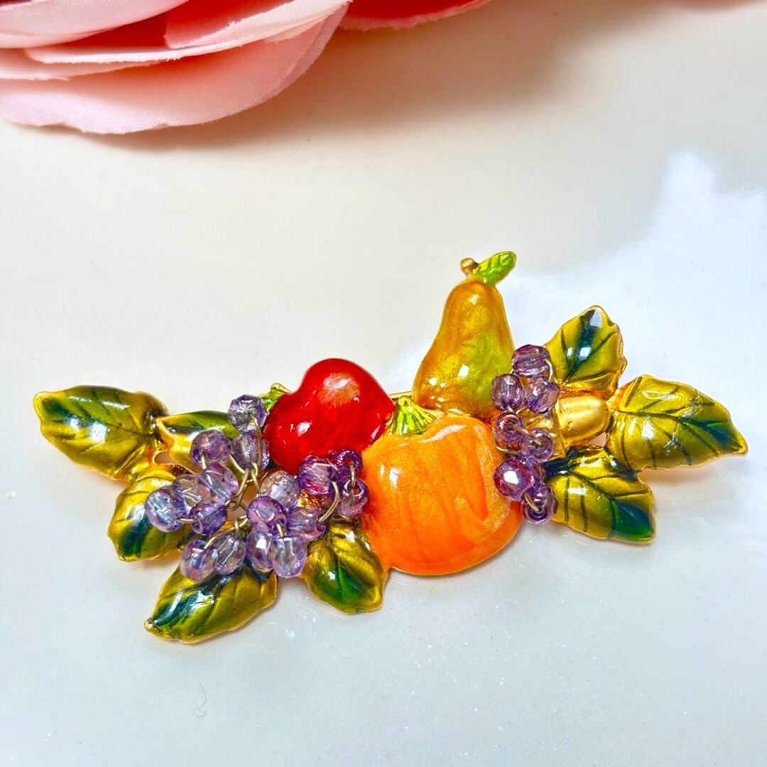 Vintage Enamel Fruit Autumn Brooch With Beads - Etsy