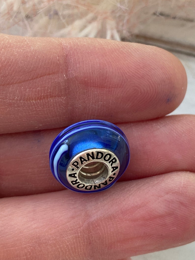 Authentic Pandora Beach Blue Ribbon Murano Glass Charm - Etsy