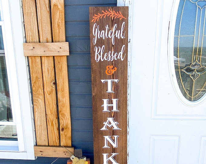 Thanksgiving Front Door Sign / Grateful Blessed & Thankful - Etsy