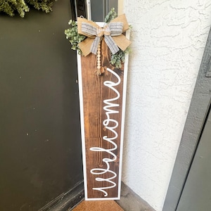 Tall Painted Framed Welcome Sign With Greenery and Burlap Bow ...
