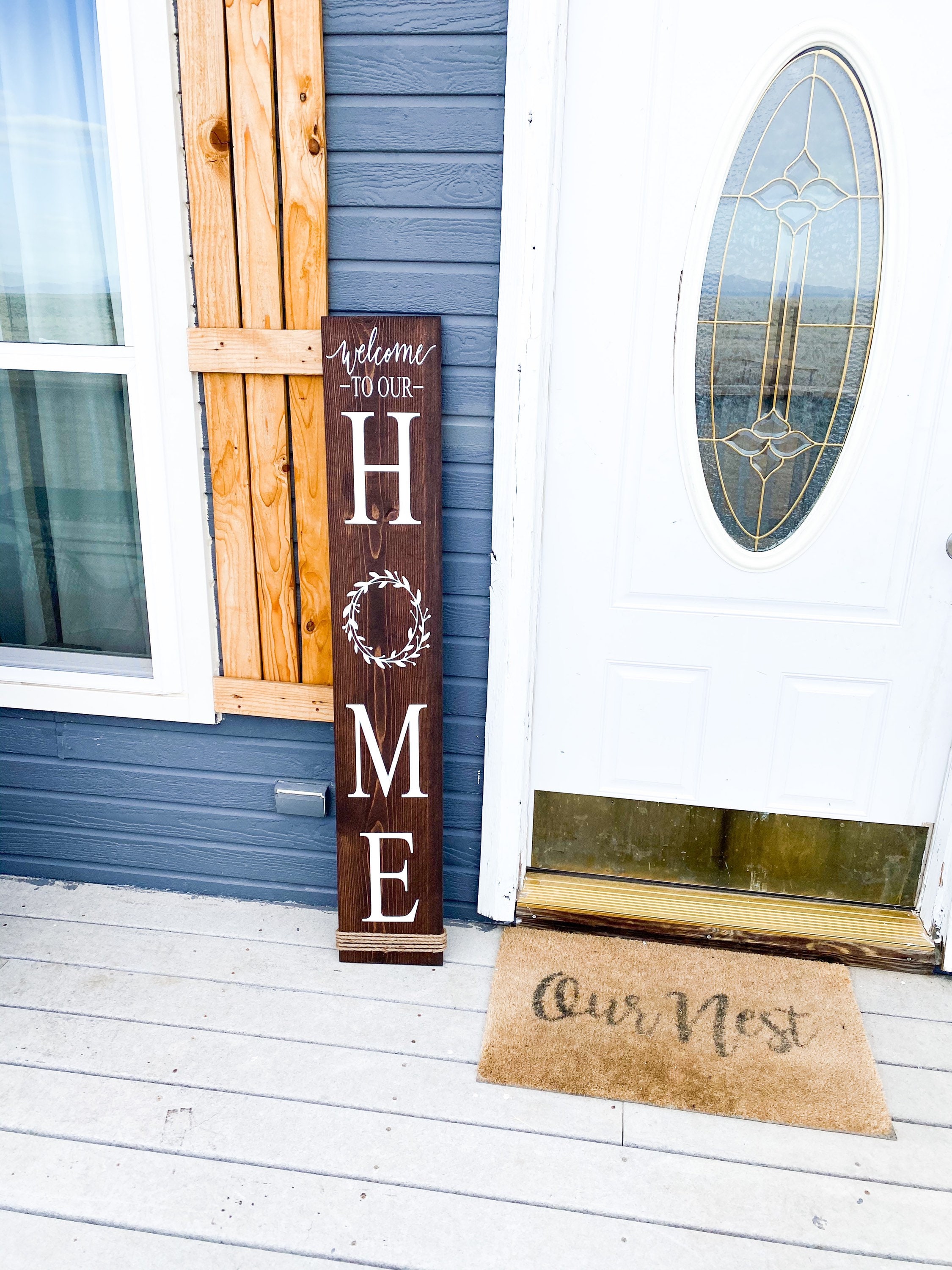Welcome Home Wood Sign: Painted Wreath Porch Leaner - Etsy