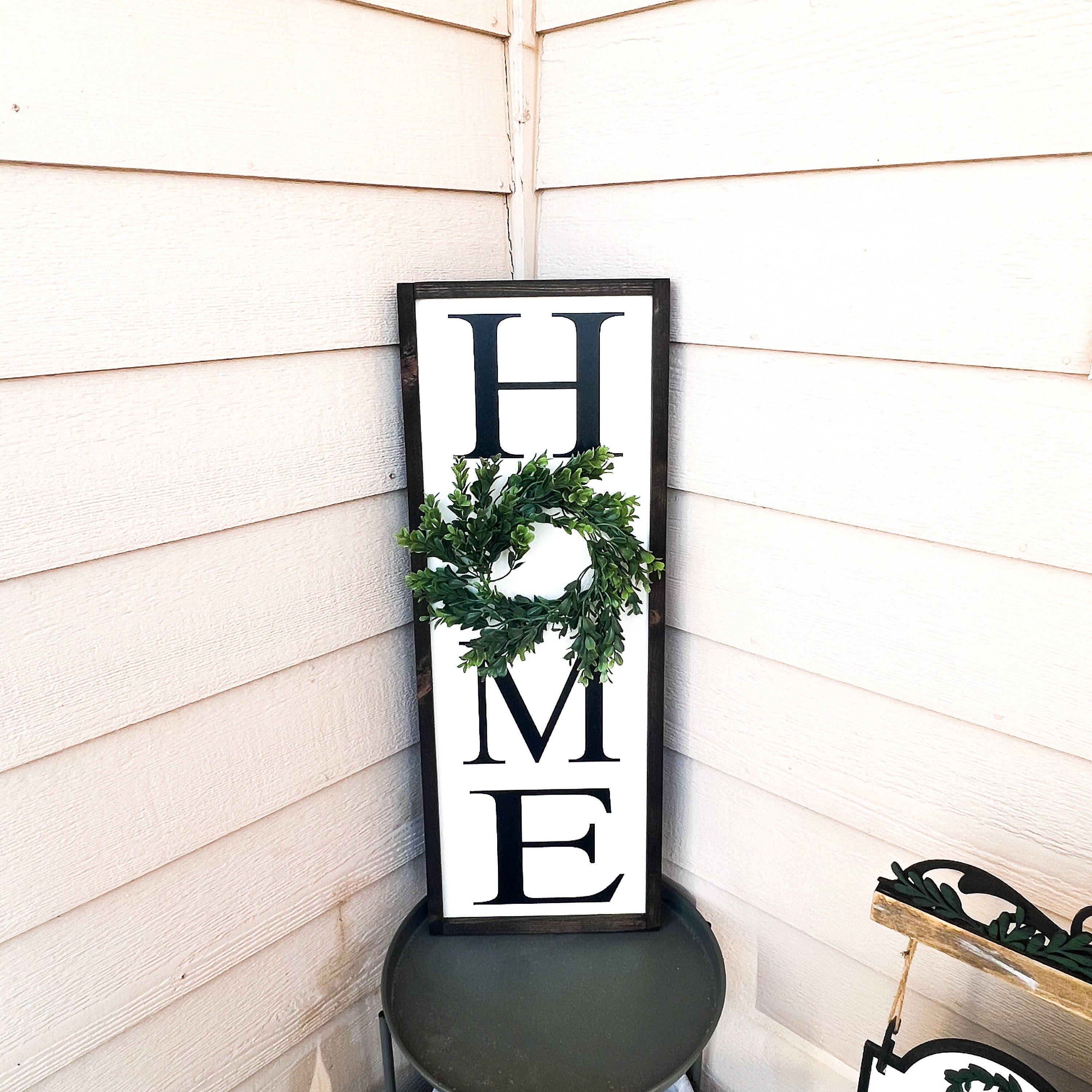Home Framed Wooden Sign / Large Home Sign With Wreath / Farmhouse Frame ...