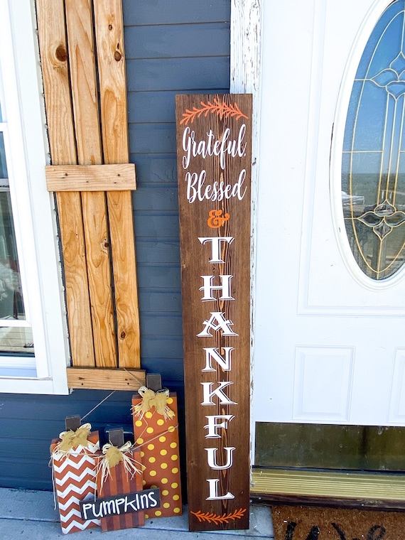 Thanksgiving Front Door Sign / Grateful Blessed & Thankful | Etsy