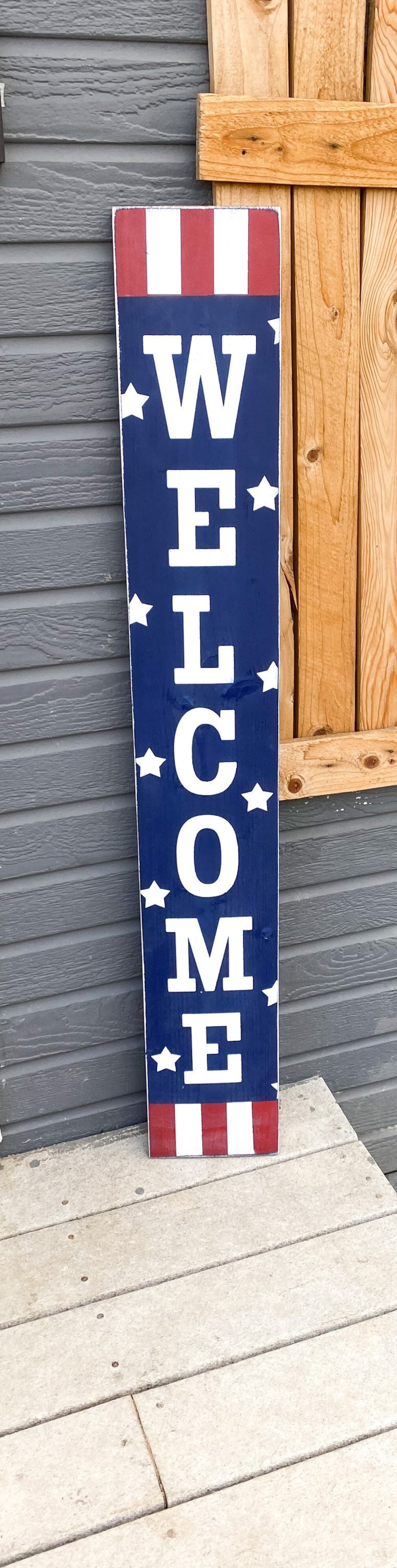 Welcome 4th of July front door porch sign / Tall Welcome | Etsy