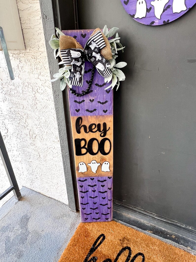 Hand-painted Halloween Porch Sign: 3D Lettering, Hey Boo - Etsy