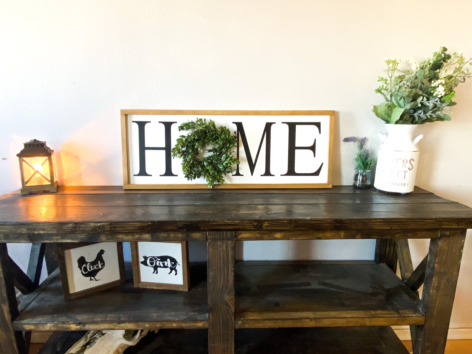 Home Framed Wooden Sign / Large Home Sign With Wreath / Farmhouse Frame ...