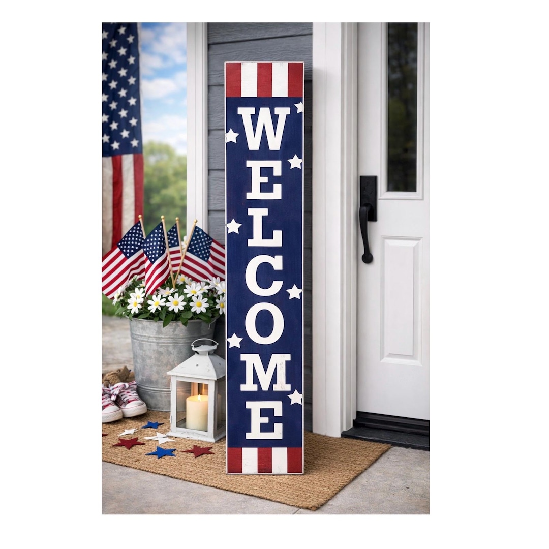 Patriotic Welcome Porch Sign | 4th of July Memorial Day Veterans Day ...