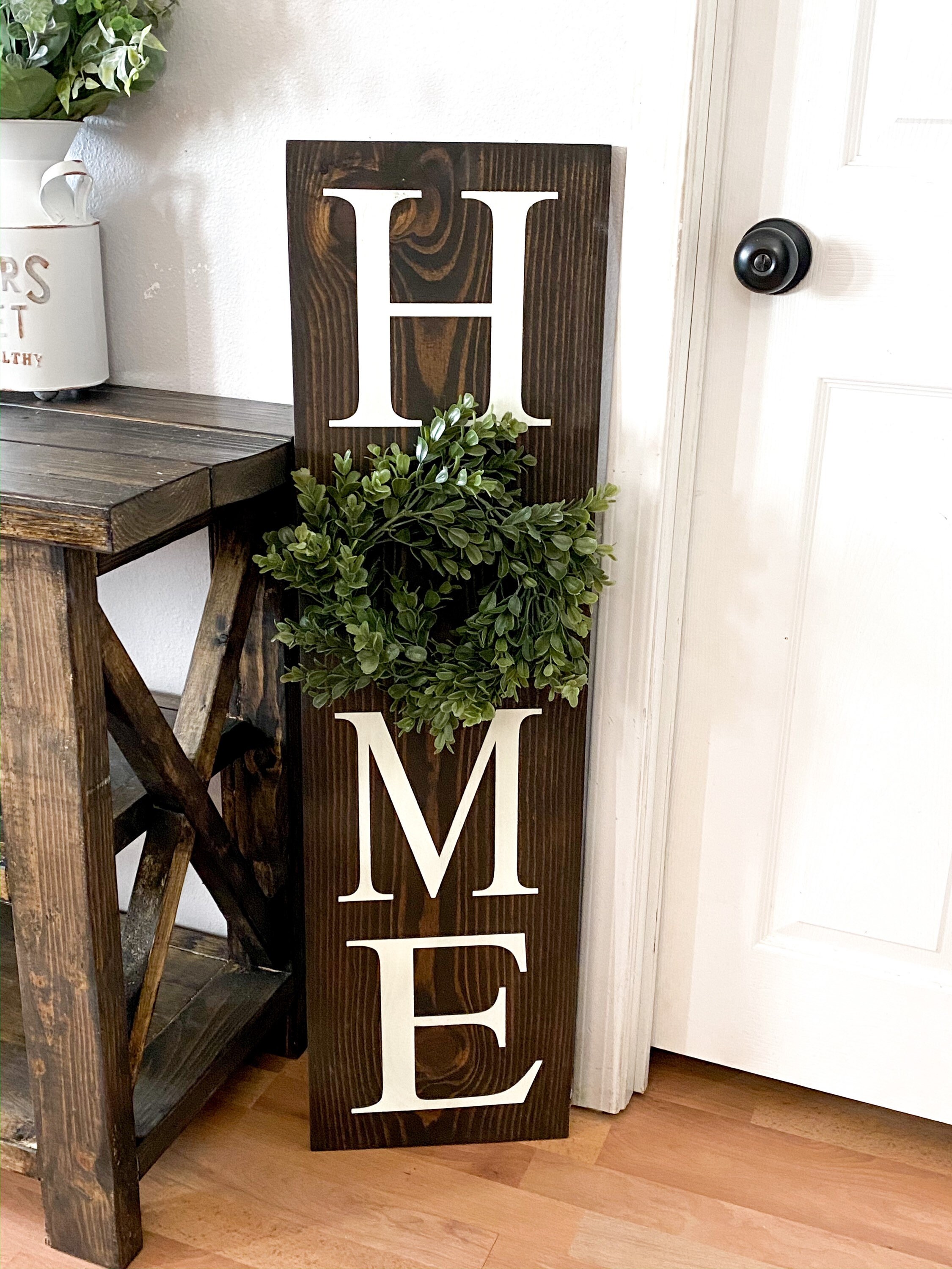 Wood HOME Sign With Wreath: Front Door Porch Decor - Etsy