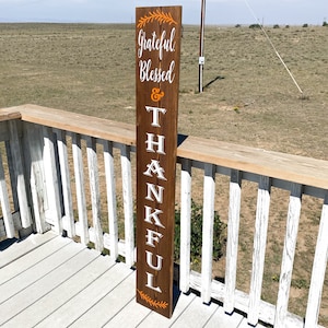 Thanksgiving Front Door Sign / Grateful, Blessed & Thankful Wooden Sign ...