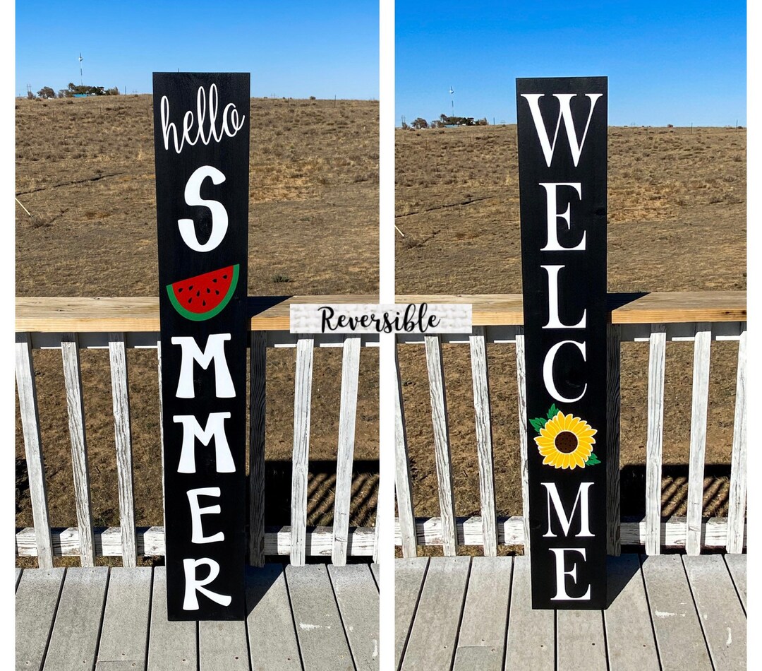 Reversible Welcome / Hello Summer Front Door Porch Leaner Sign. Double ...