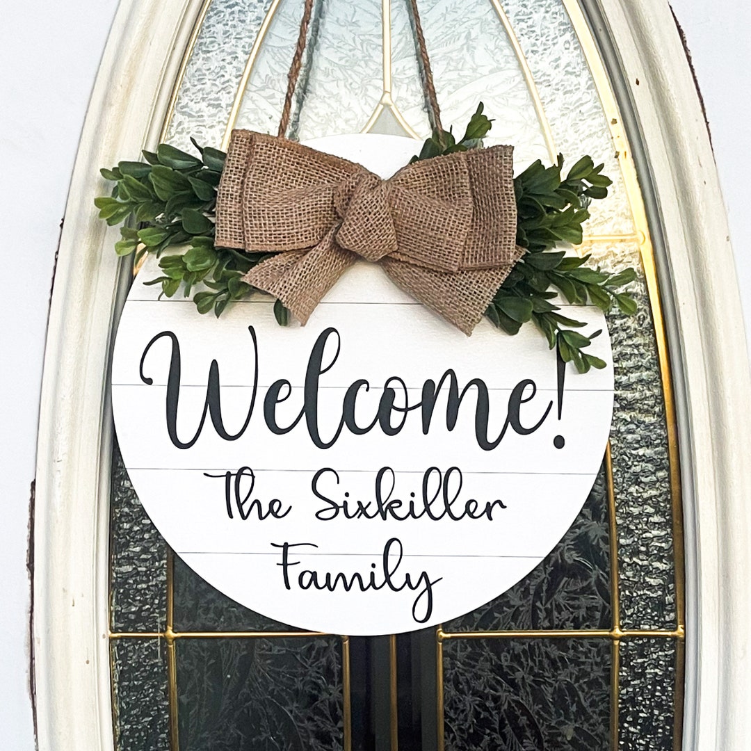 Welcome Door Sign - Personalized Porch Hanginig Round Sign - Custom ...