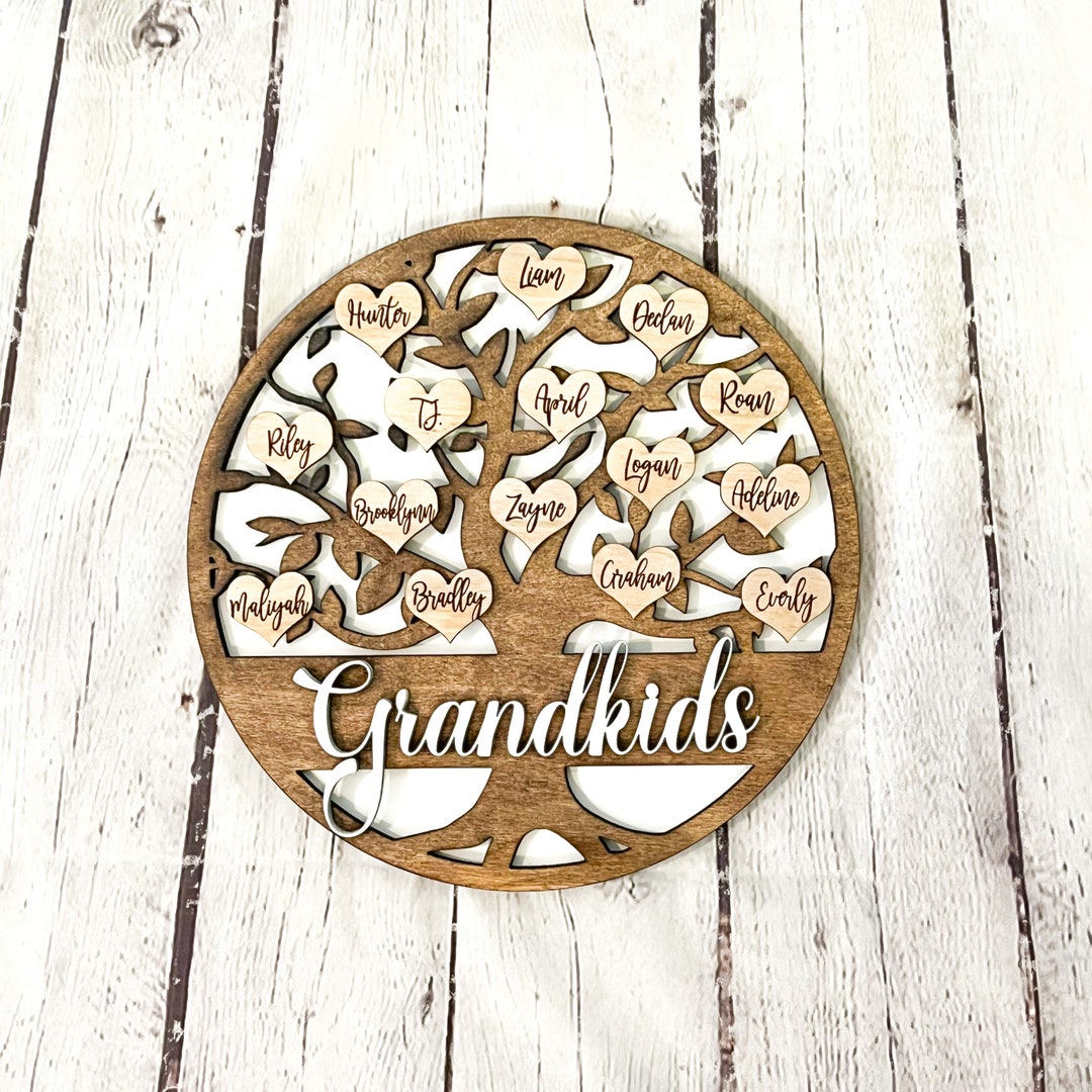 Grandkids Family Tree Name Sign / Grandchildren Tree With Engraved ...