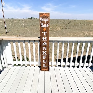 Thanksgiving Front Door Sign / Grateful, Blessed & Thankful Wooden Sign ...