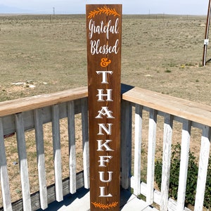 Thanksgiving Front Door Sign / Grateful, Blessed & Thankful Wooden Sign ...
