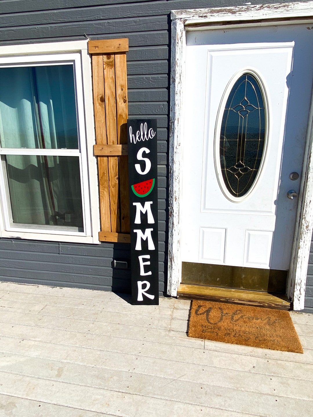 Hello Summer Sign With Watermelon / Summer Door Wood Sign / Tall Front ...