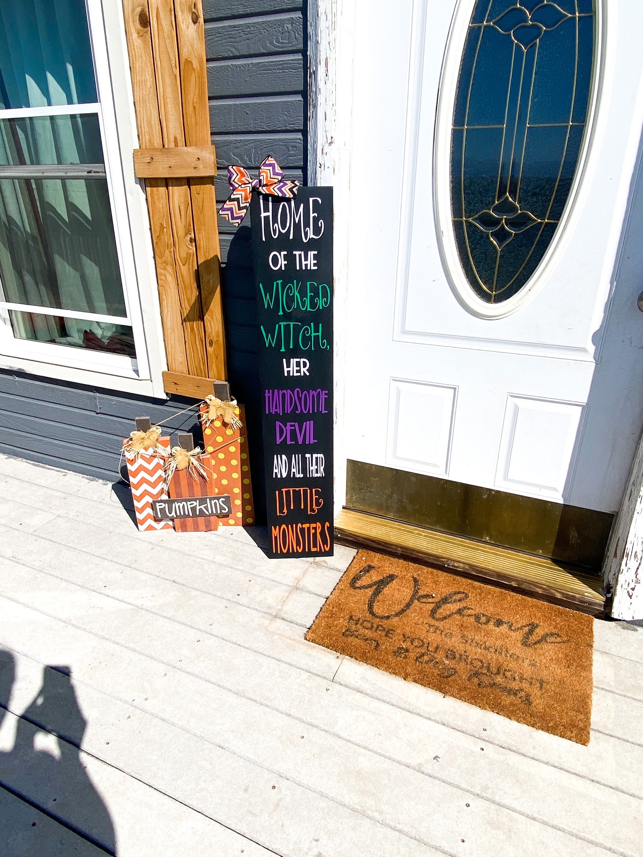 Colorful Halloween Sign with matching Bow / Home of the Wicked | Etsy