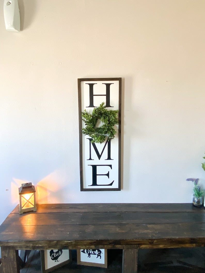 Home Framed Wooden Sign / Large Home Sign With Wreath / Farmhouse Frame ...