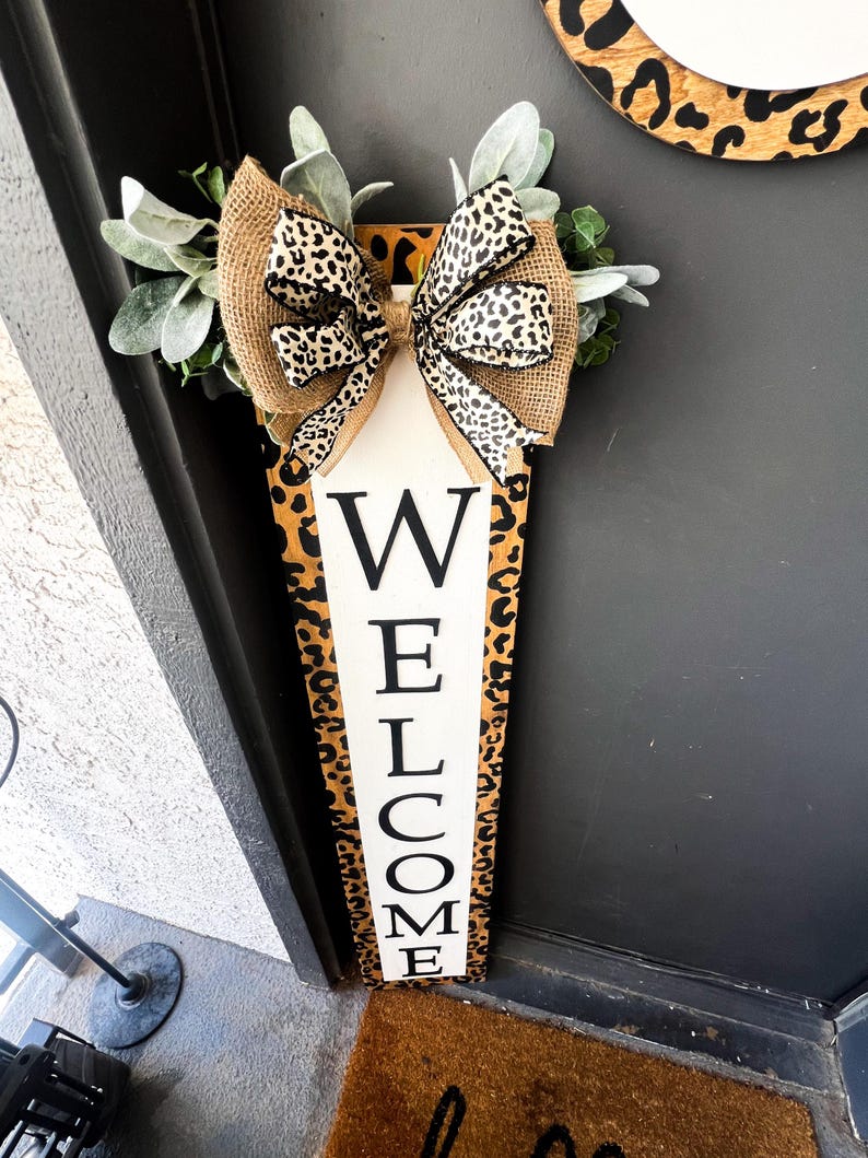 Leopard Print Welcome Sign Set: Home Sweet Home Porch Leaner & Door ...