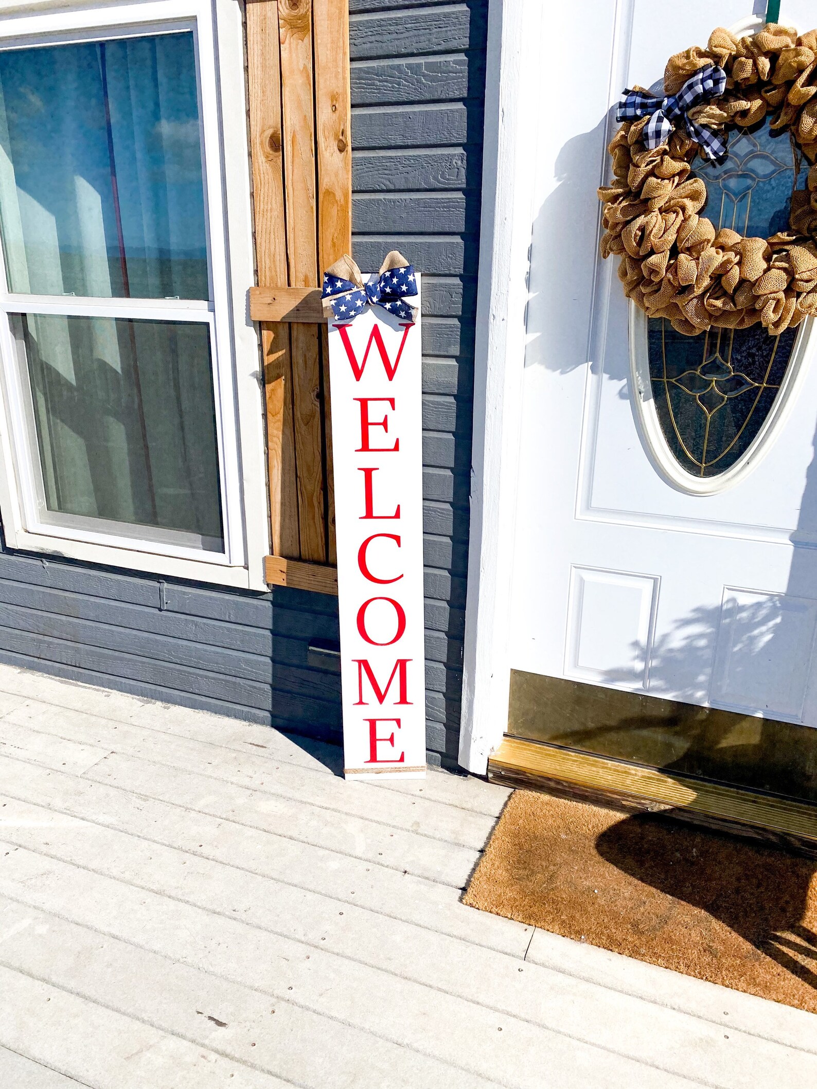 Patriotic Welcome Door Sign With Burlap and Stars Bow / Tall - Etsy