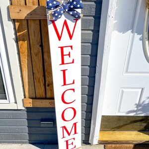 Patriotic Welcome Door Sign With Burlap and Stars Bow / Tall - Etsy