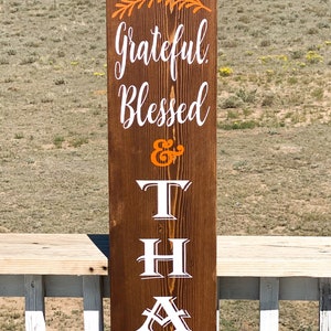 Thanksgiving Front Door Sign / Grateful, Blessed & Thankful Wooden Sign ...