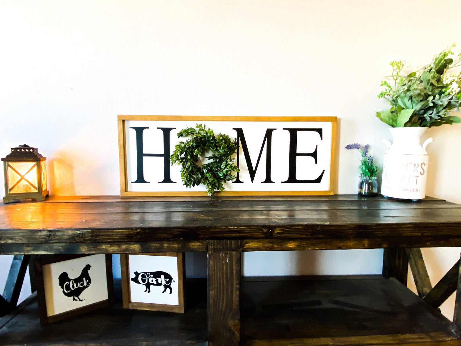 Home Framed Wooden Sign / Large Home Sign With Wreath / Farmhouse Frame ...