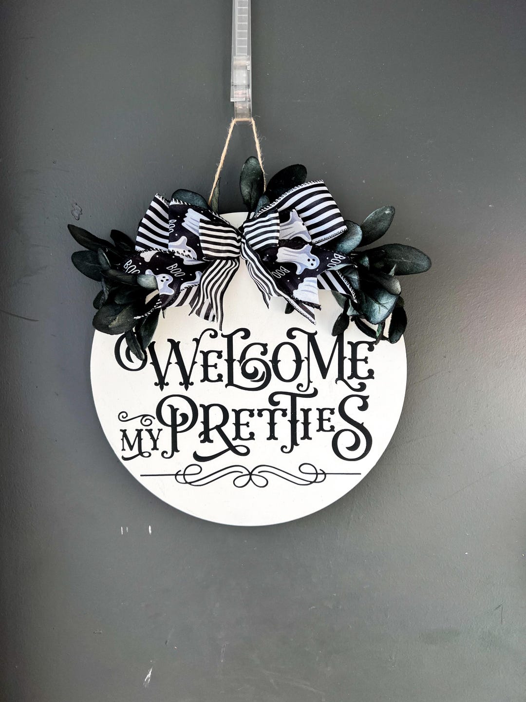 Welcome My Pretties Halloween Door Sign: Witchy White & Black Wood - Etsy