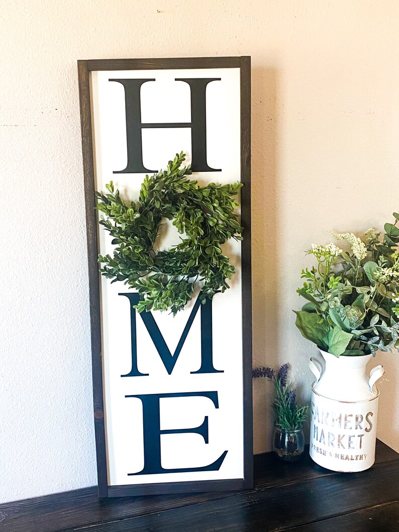 Home framed wooden sign / Large home sign with wreath / | Etsy